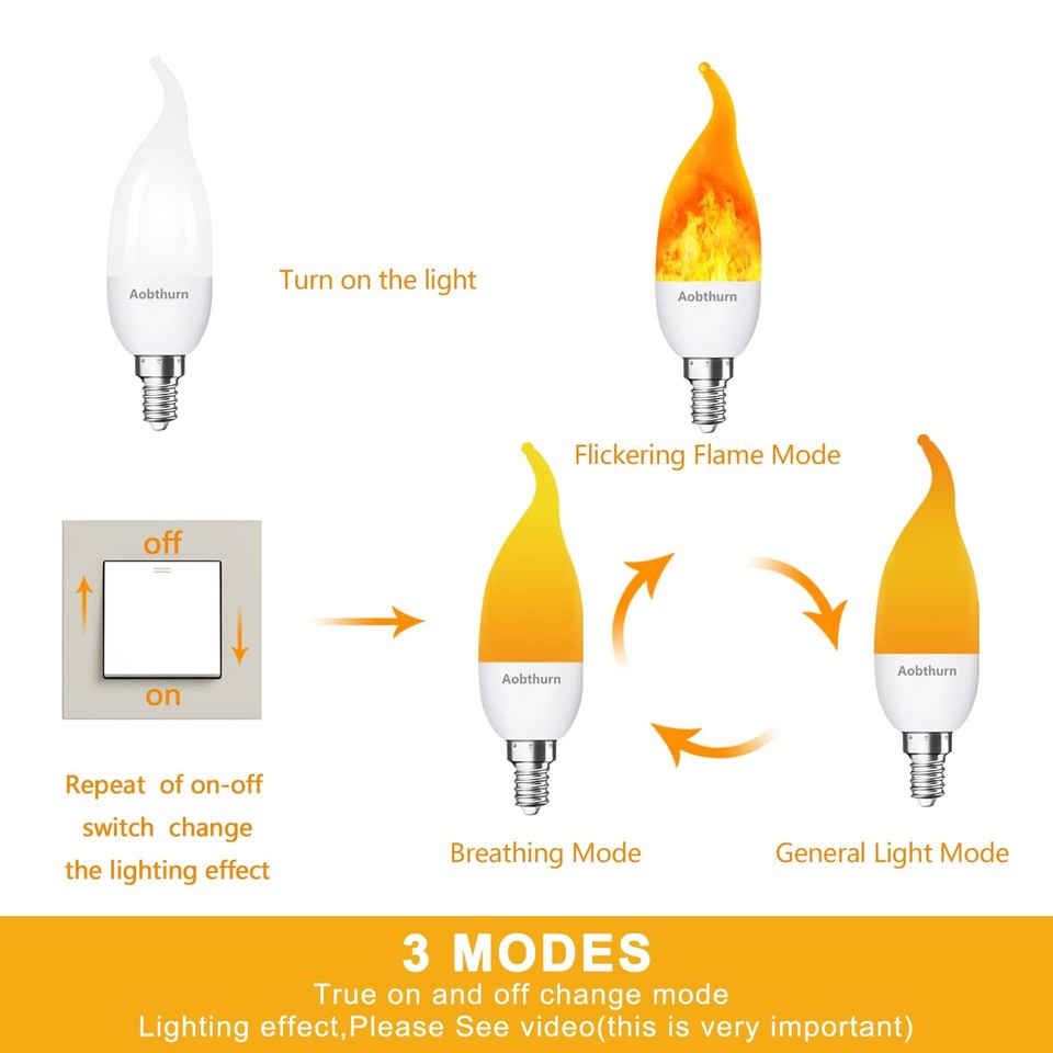 Flickering Light Bulbs, 3 Modes LED Flicker Effect Light Bulb, E12 Base ...