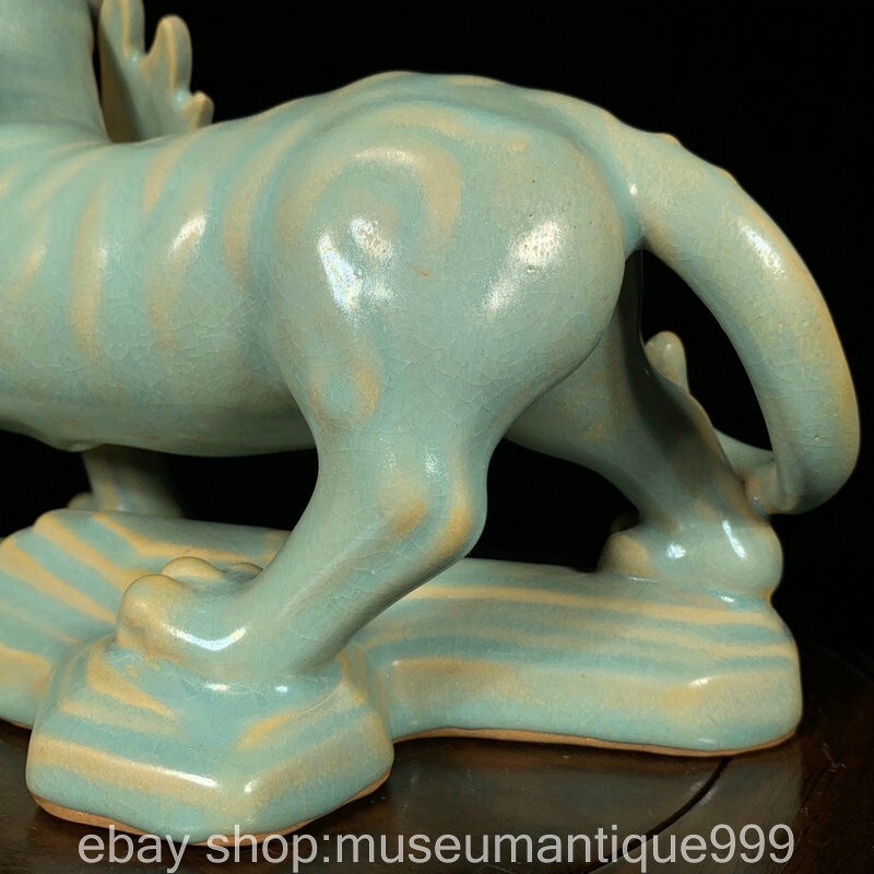 10.4" Ancient Song Chinese Ru Kiln Porcelain Dynasty Divine beast Tiger ...