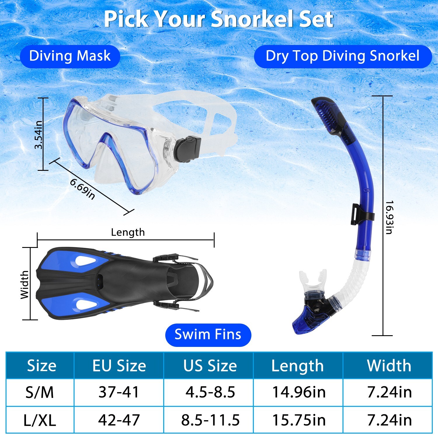 Mask Fin Snorkel Set with Adult Snorkeling Gear 180° Panoramic View ...