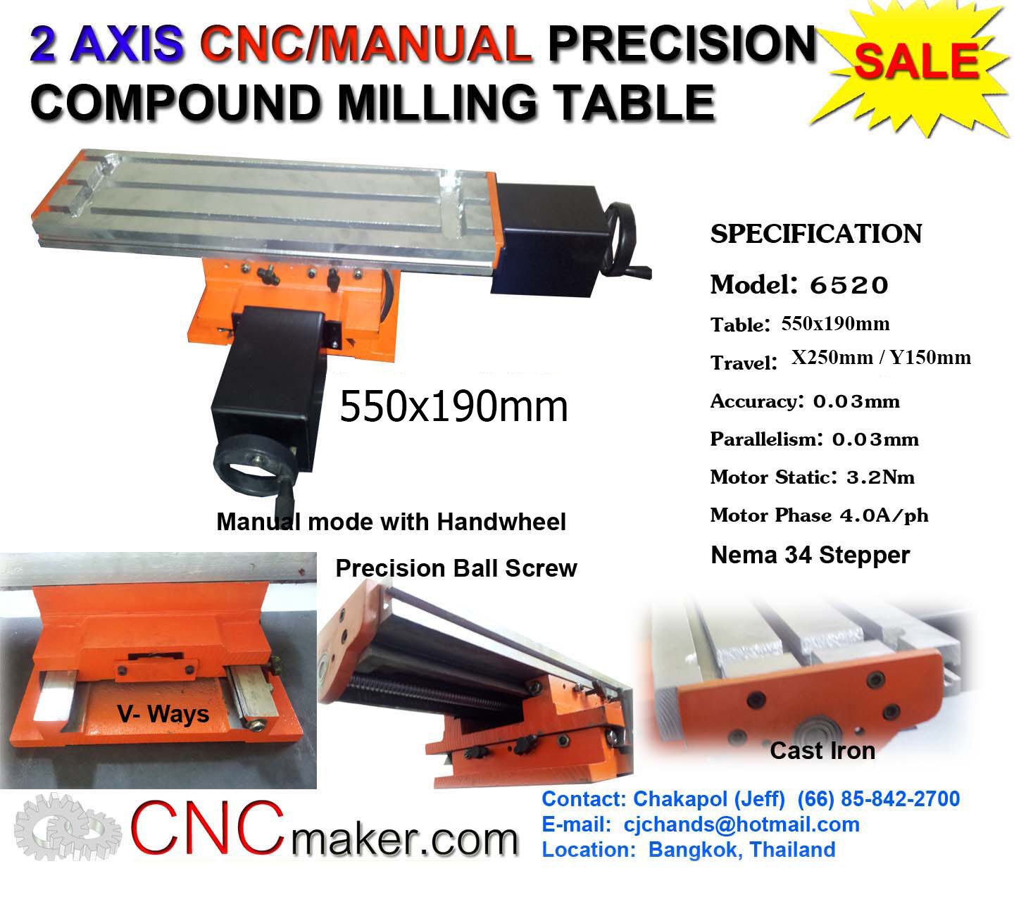 CNC 2 Axis Table 550x190mm Ballscrew + Electronic + Mach3 Controller ...