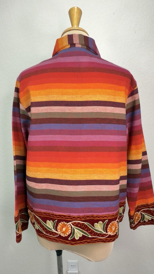 Vintage Tan Zara Serape Western Stripe Floral Embroidered Jacket S | eBay