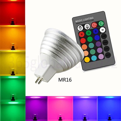 4W MR16 RGB Bulb LED Spotlight 16 Colour Changing Remote Control Spot ...