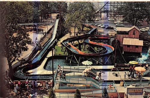 Cedar Point Amusement Park Ohio postcard aerial view roller coaster log ...