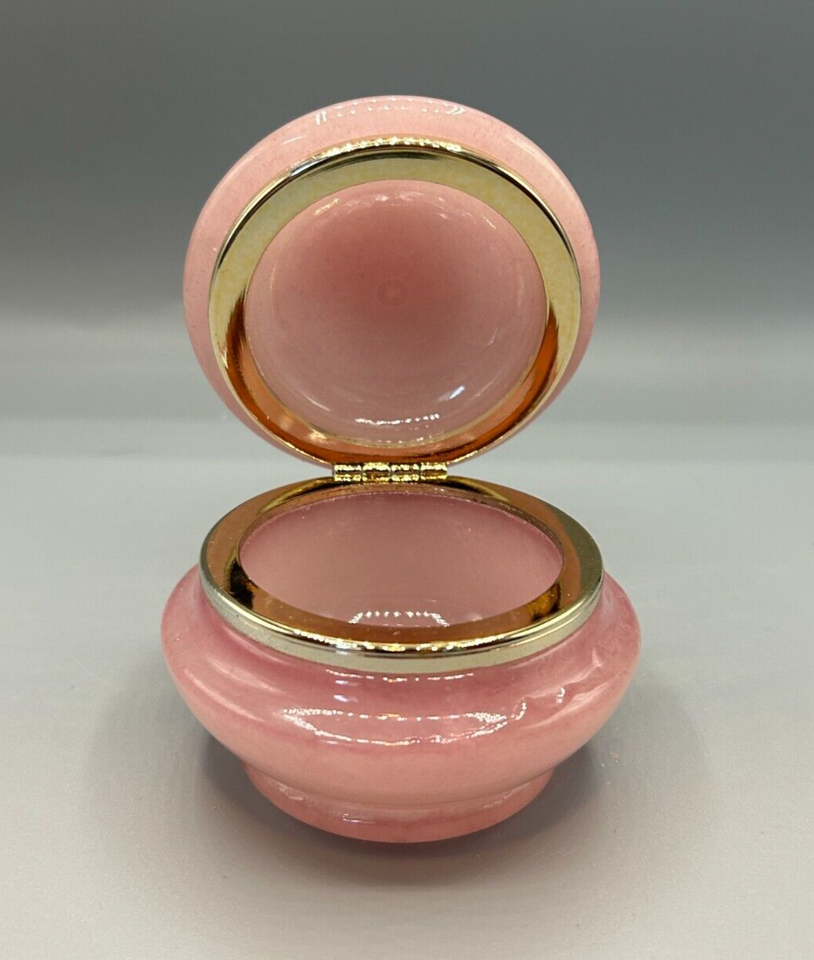 Genuine Pink Alabaster Floral Hand Crafted Round Hinged Trinket Box ...