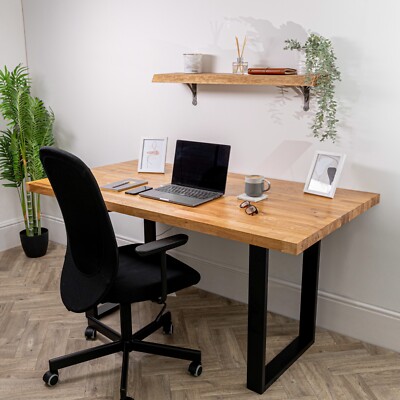 Solid Oak Industrial Wood Desk | Wooden Home Computer Office Gaming ...