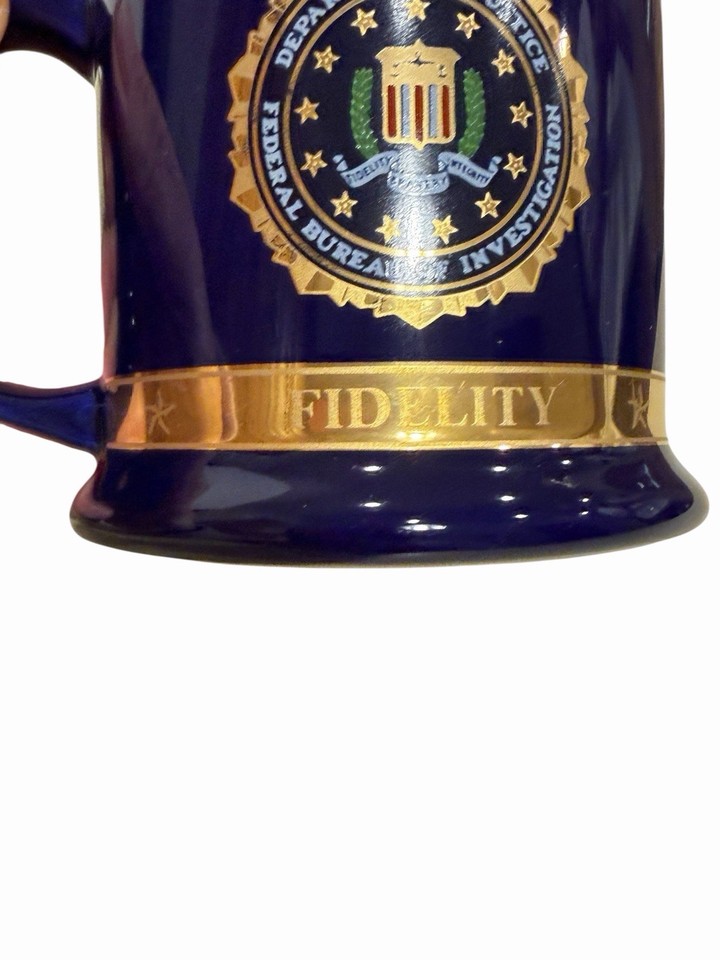 FBI Department Of Justice HERALDRY PORCELAIN COFFEE MUG Navy Gold NEW ...
