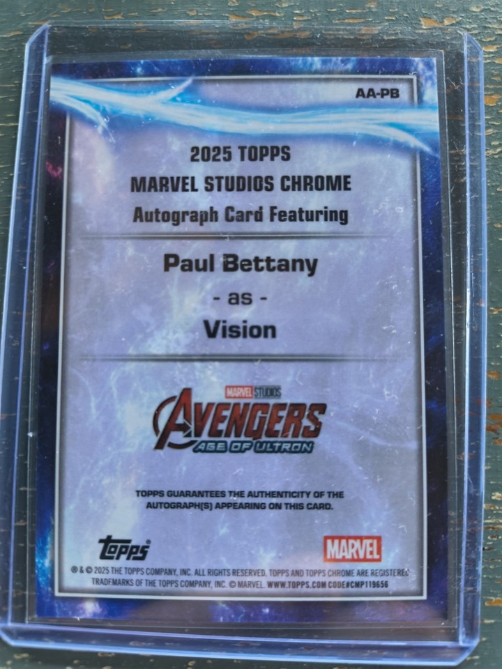 2025 Topps Chrome Marvel Studios Paul Bettany VISION Auto Gold /50 ...