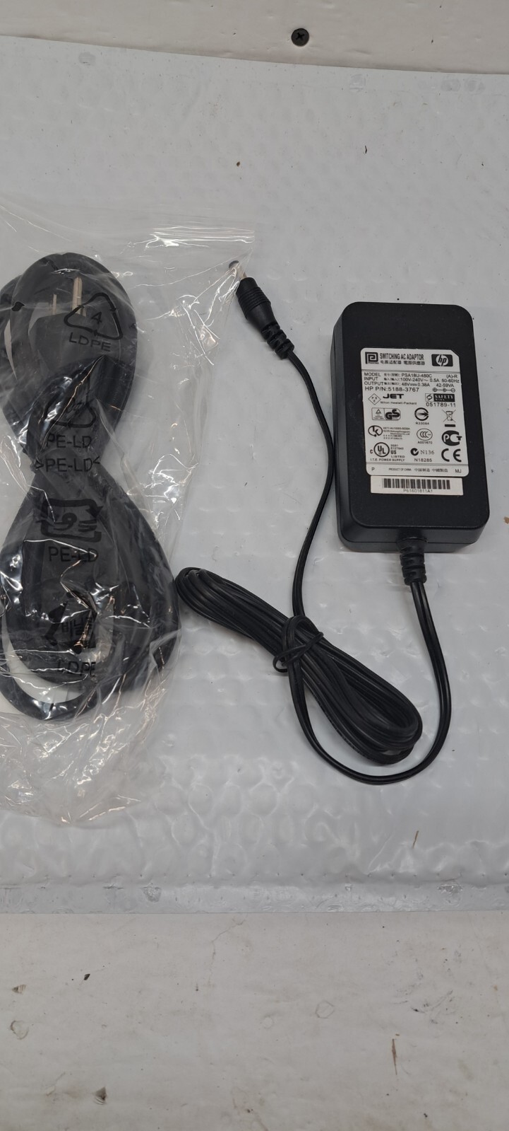HP AC Adapter Model PSA18U-480C HP P/N 5188-3767 Output 48V-0.38A FOR ...