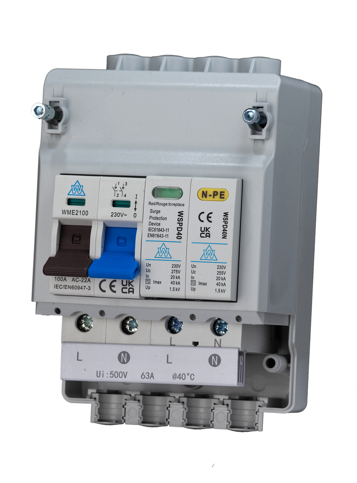 WEC440SP SPD 100A 2 Pole Terminal Mains Switch Meter Supply Tails Cable ...