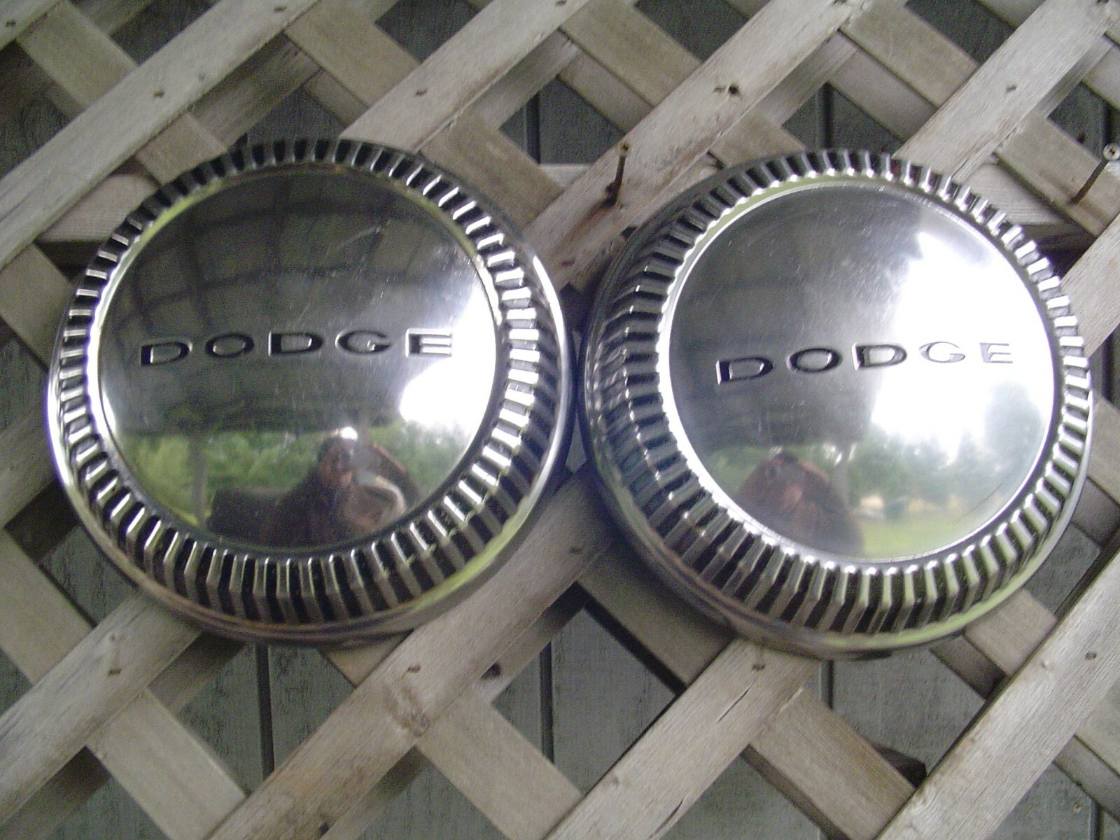 TWO VINTAGE PLYMOUTH DODGE CHRYSLER POLICE HUBCAPS WHEEL COVERS CHARGER ...