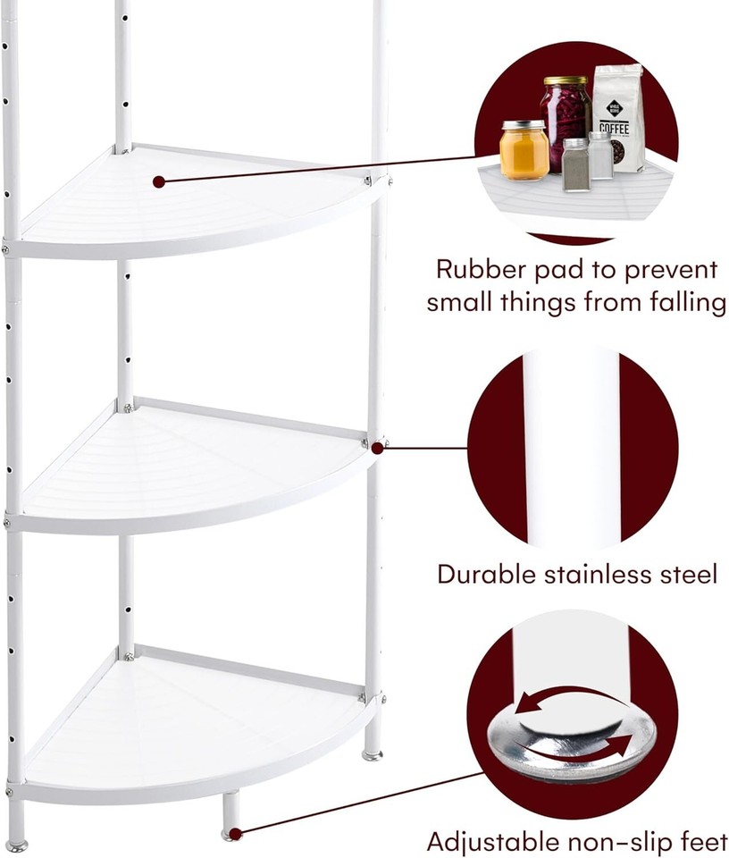 8 Tier Kitchen Corner Shelf - Stainless Steel Corner Shelves Standing ...