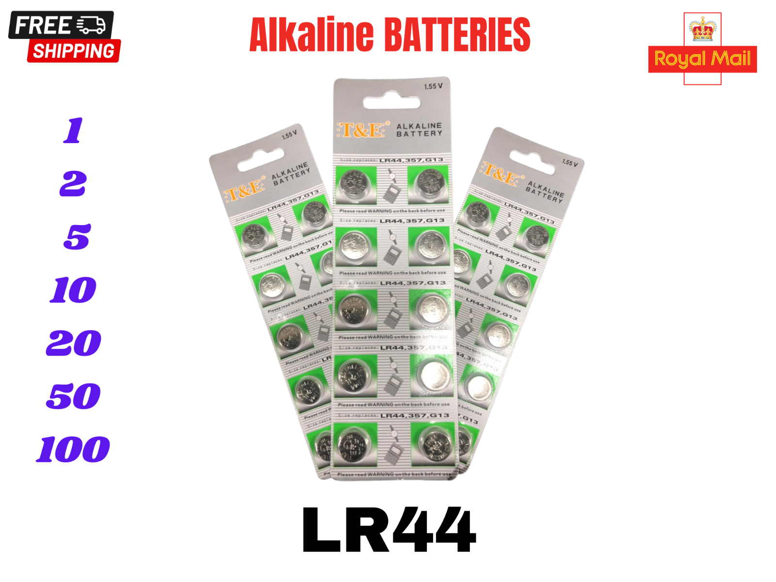 LR44 Alkaline Batteries AG13 SR44 L1154 A76 Coin Cell 1.5V Button ...