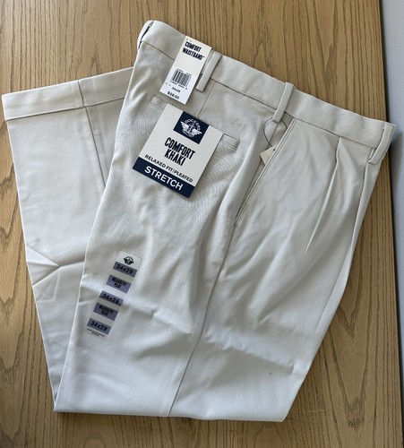 Dockers Men's Comfort Khaki Relaxed Fit Pleated Color Porcelain Khaki ...