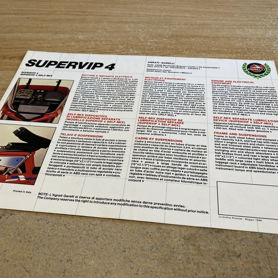 Garelli Moped 50 Supervip 4 Prospectus Catalogue Brochure Advertising | eBay Australia