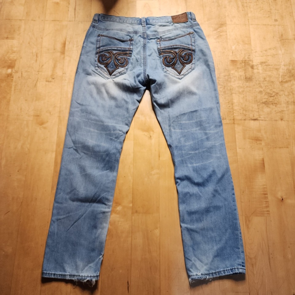 Affliction Ace Jeans Mens 36x32 Straight Leg Embroidered Pockets ...