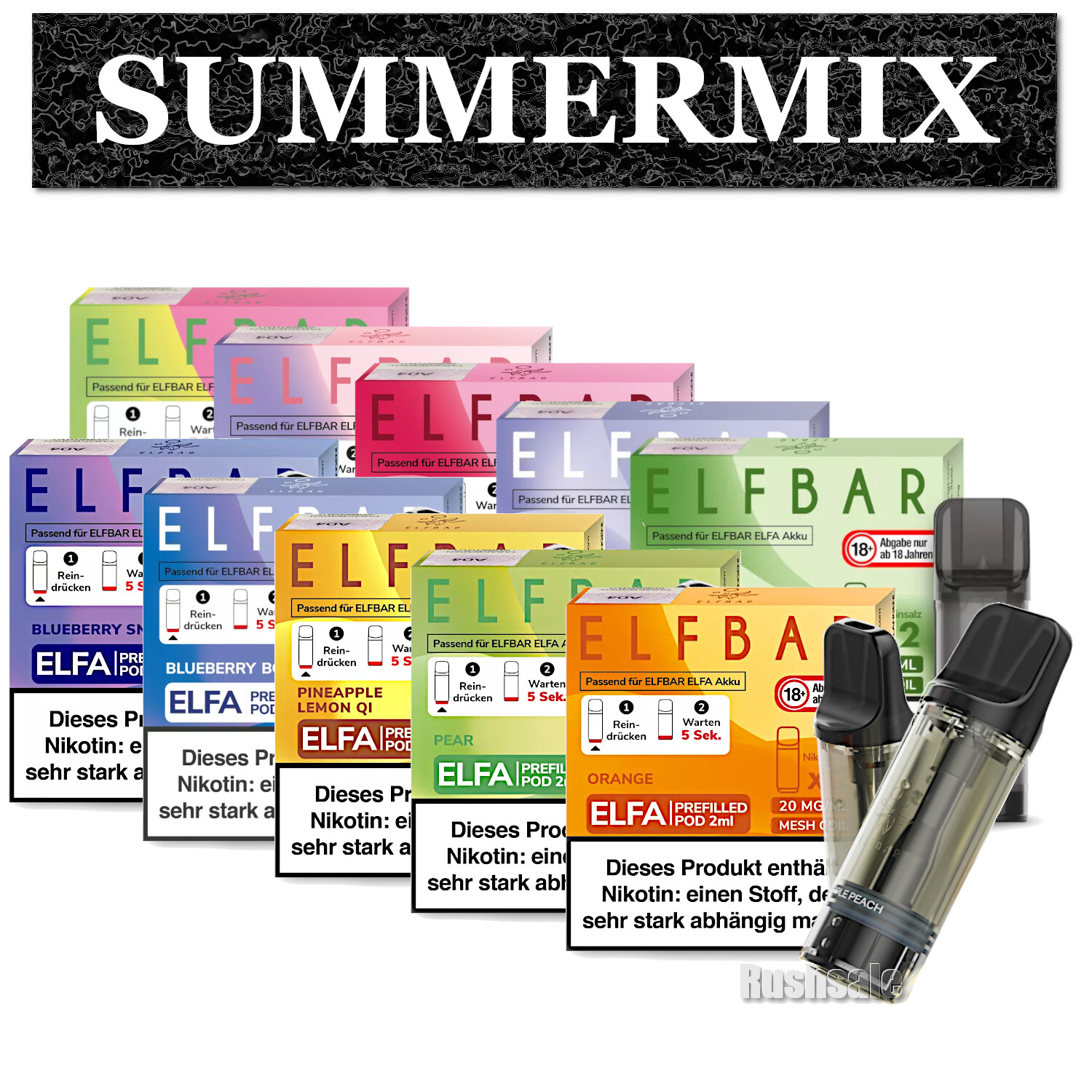 10 x 2 Elfbar Elfa 600 Nikotinsalz Liquid Pod für Elf Bar Pod System E ...