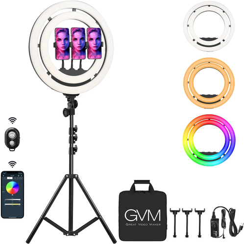 GVM 18" Selfie Ring Light with 65" Adjustable Tripod Stand & Phone ...