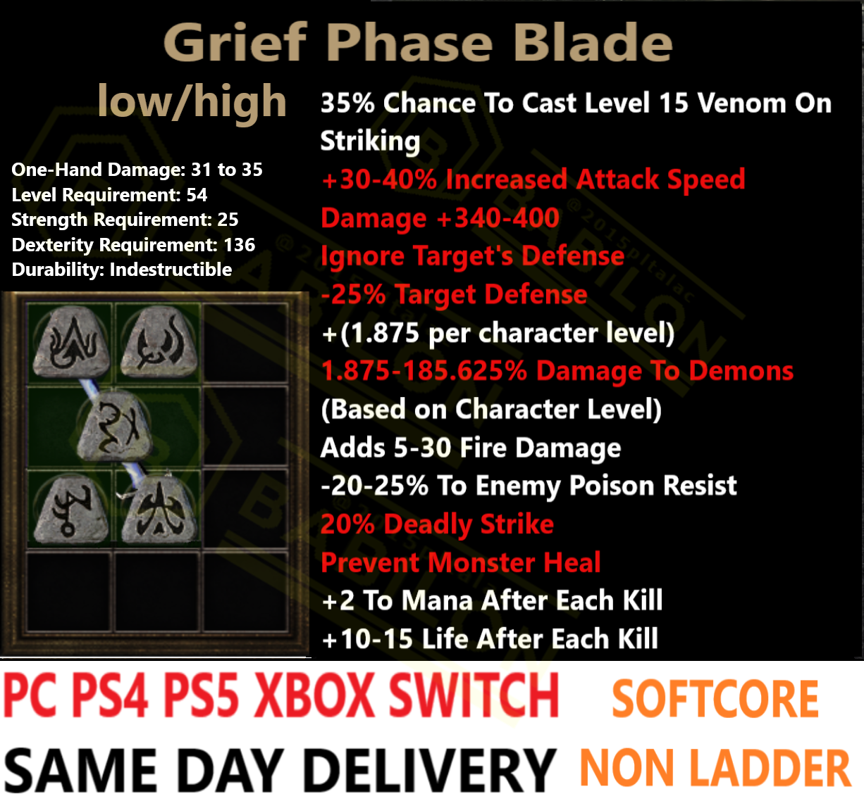 PC PS4 PS5 XBOX SWITCH Non-L Grief Phase Blade Diablo 2 Resurrected ...