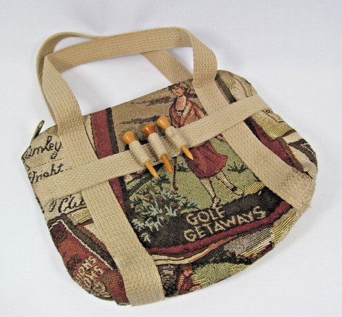 DESIGNS BY DEE DEE 8in x 7in Tapestry Golf Scenes Bag Zip-close 3 Tee ...