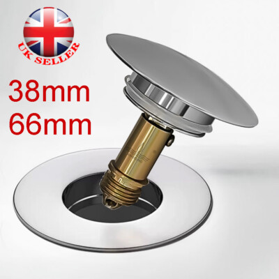 38/66mm Chrome Pop Up Basin Waste Bathroom Sink Push Button Click Clack ...