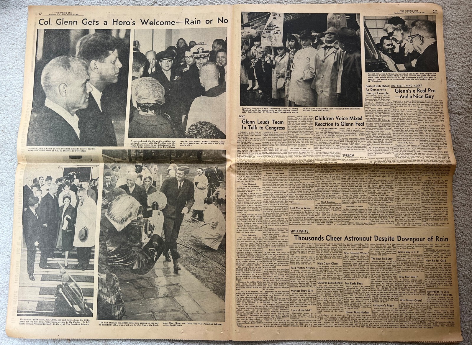 EVENING STAR "CROWDS WELCOME GLENN IN RAIN" WASHINGTON DC FEB 26, 1962 ...