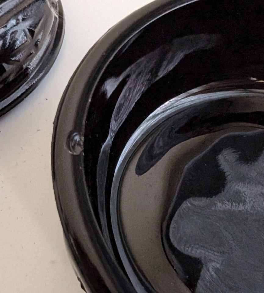 Vintage black glass candy dish cut octagram round lid trinket art deco ...