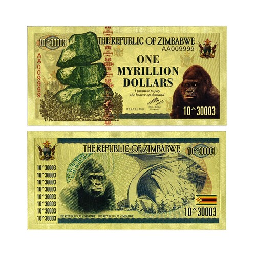 One Myrillion Dollar 24 K vergoldete Banknote Zimbabwe - 1 Schein ...