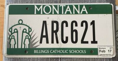 Montana 2014 BILLINGS CATHOLIC SCHOOLS GRAPHIC License Plate # ARC621 ...