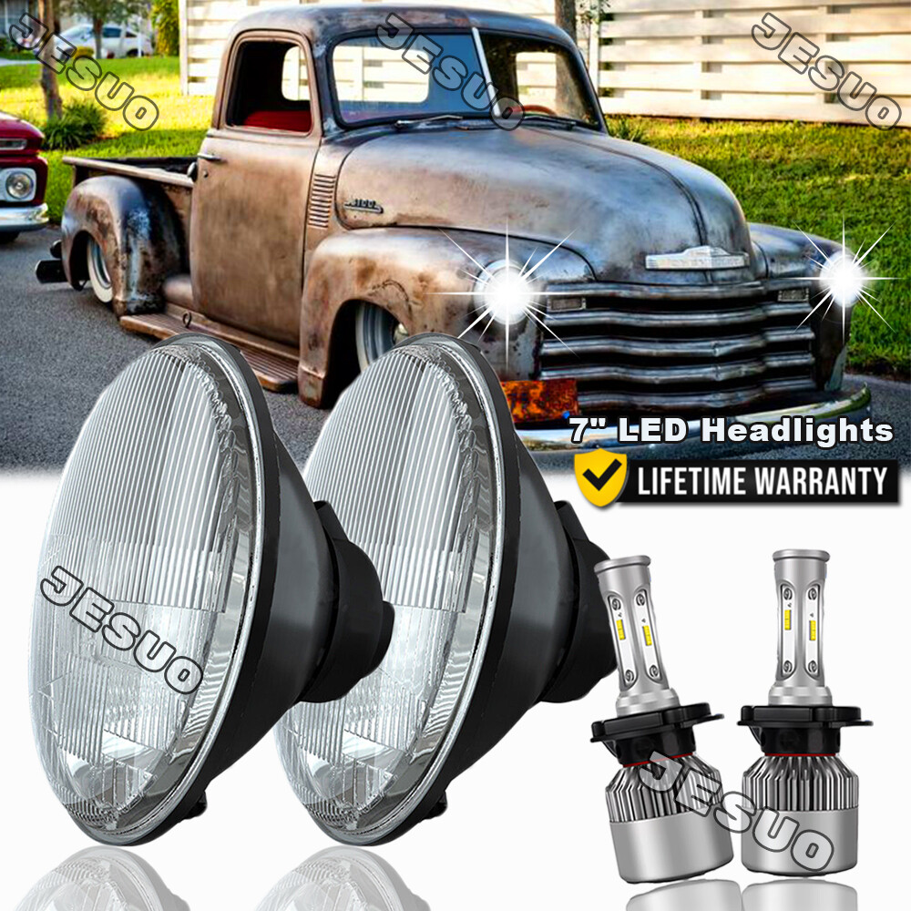 Pair 7" Inch LED car Headlight Parts round HI/LO Beam fit Chevy Pickup ...