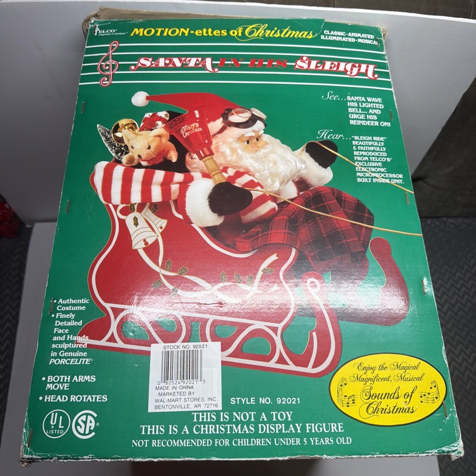 Telco Motion-ettes of Christmas Santa In His Sleigh Musical Lighted ...