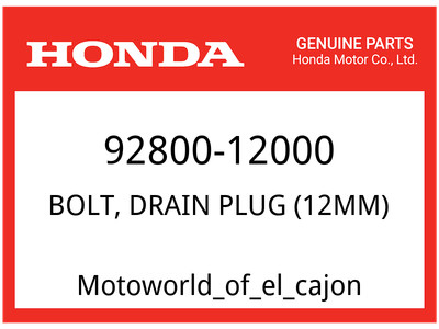 Honda OEM Part 92800-12000 BOLT, DRAIN PLUG (12MM) | eBay