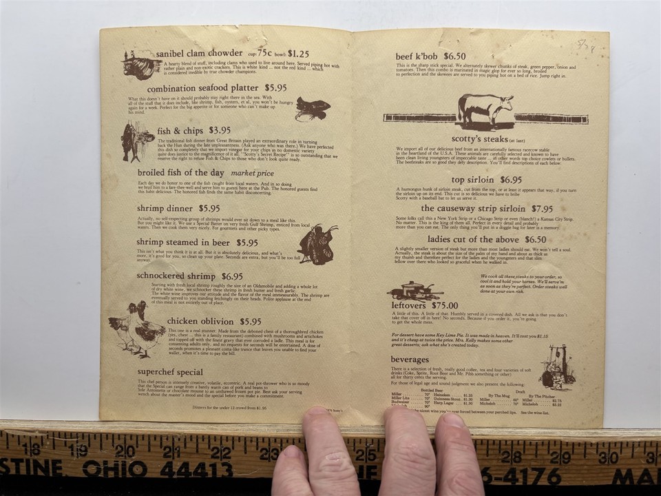 1970s 1980s Scotty's Pub Sanibel Island Florida Restaurant Menu Vintage ...