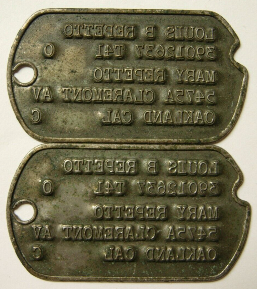 WW2 US Army Next of Kin Dog Tag Pair - Louis Repetto 39012637 Oakland ...