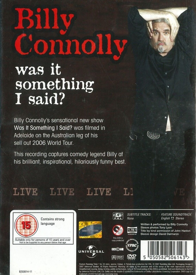 It Something I Said? (2007) DVD, Billy Connolly [Region 2, 4, 5] | eBay