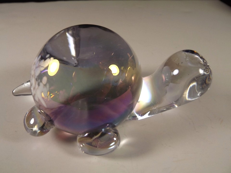 Paperweight Glass Turtle Handmade Decorative Iridized Finish 3.75 ...