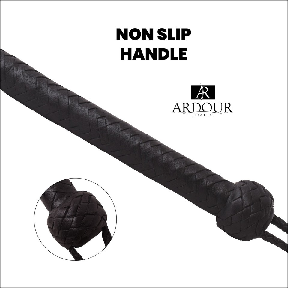 Real Cowhide Leather Whip Crop 23" Black Bullwhip Handmade Flexible ...
