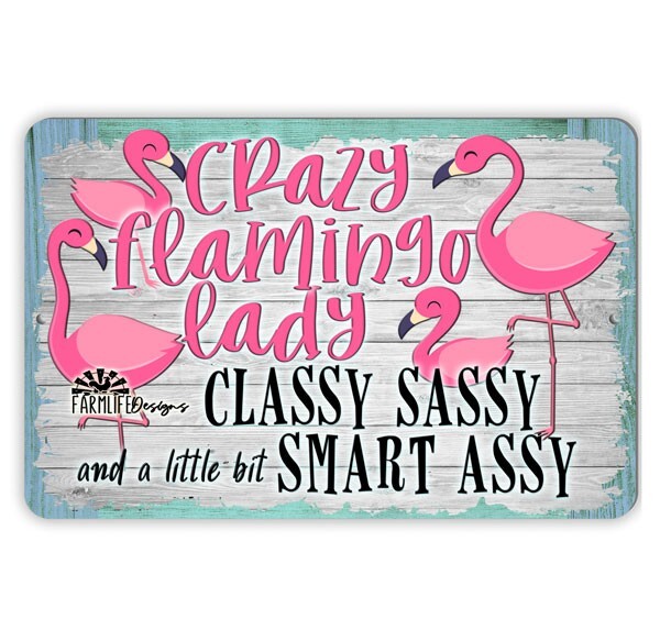 Crazy Flamingo Lady Sign Classy Sassy Smart Assy handmade metal tin ...