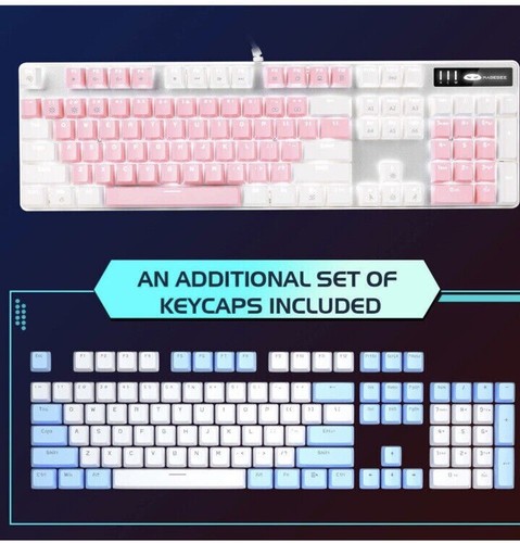 MageGee 75% White LED Light Mechanical Keyboard with Pink, White ...
