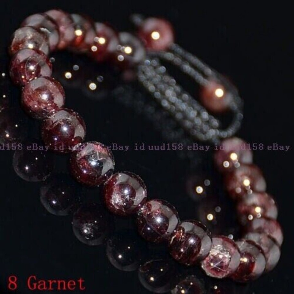 Men Women 8mm Natural Gemstones Braided Macrame Beads Bracelet Adjust ...