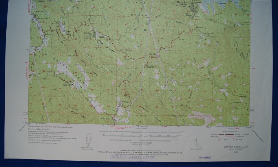 Vintage 1955 USGS Topo Map, Shaver Lake, California. 17 X 21" | eBay