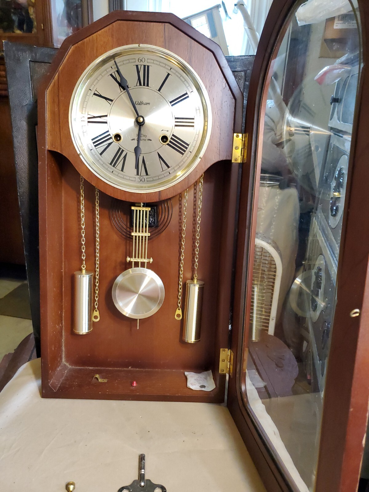 Waltham 31 Day Chime Large Wall Clock Vintage Casket Style | eBay