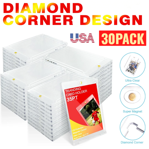 30 Pack Magnetic Trading Sports Card Holders 35pt One-Touch Hard UV ...
