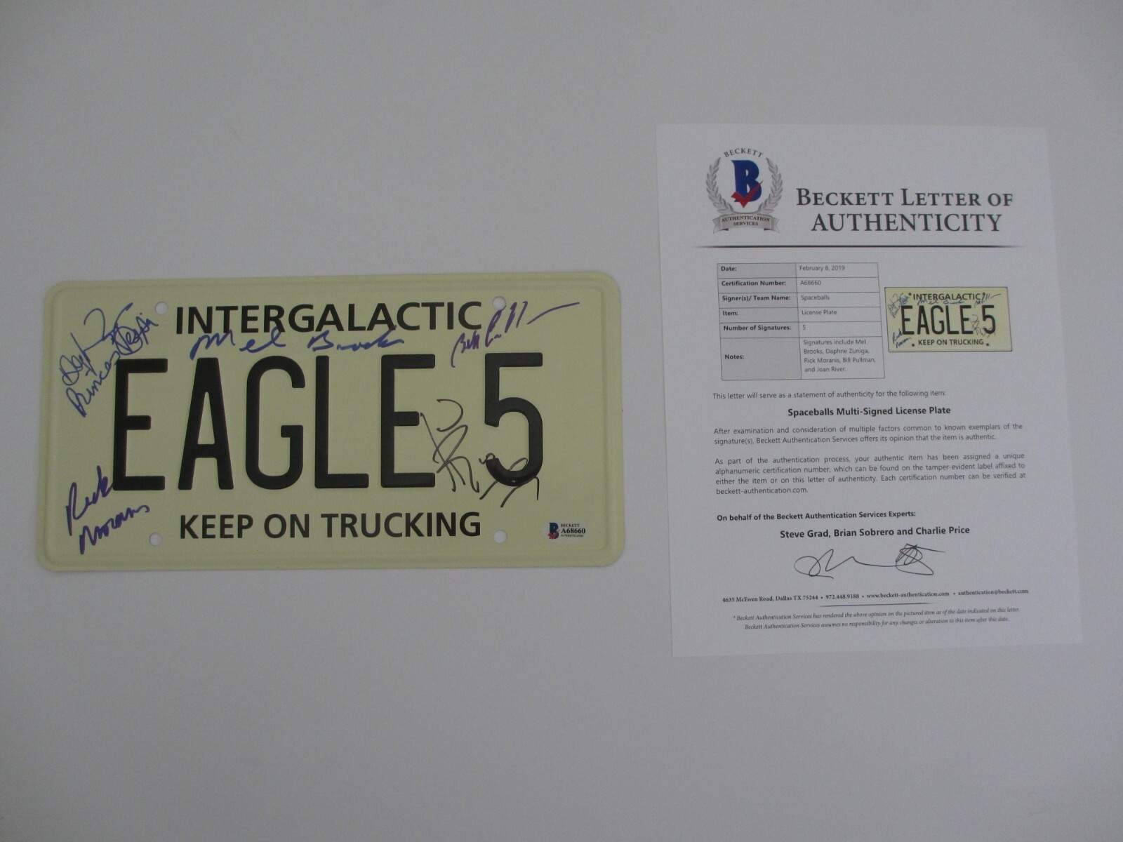 SPACEBALLS CAST SIGNED LICENSE PLATE MEL BROOKS RICK MORANIS BECKETT ...