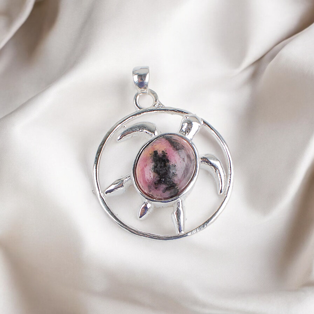 Natural Black Rhodonite Gemstone Pendant Vintage White 925 Sterling ...