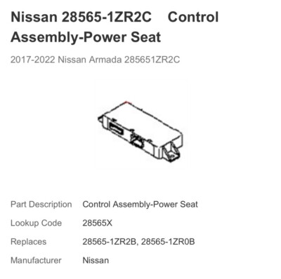 Nissan Armada Control Assembly Power Seat Module 28565-1ZR2C Genuine ...