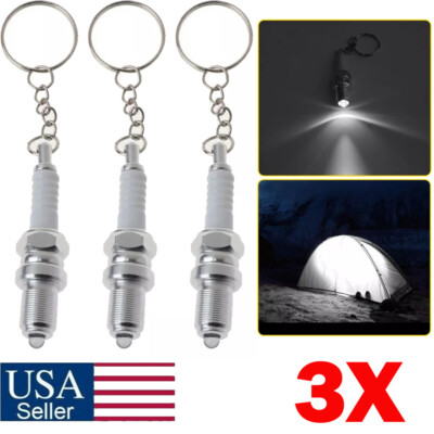 (3x) Spark Plug Keychain LED Light Key Chain Ring Car Parts Keyring Key ...