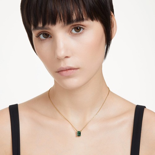 Swarovski Stilla Pendant Necklace Rectangular Cut Green Gold-Tone ...