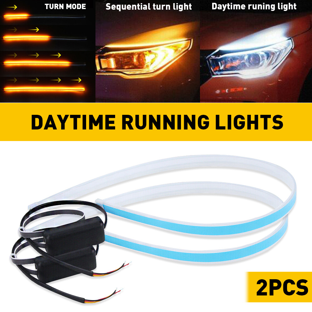60CM RGB LED DRL Light Car Headlight Strip Light Turn Signal APP ...