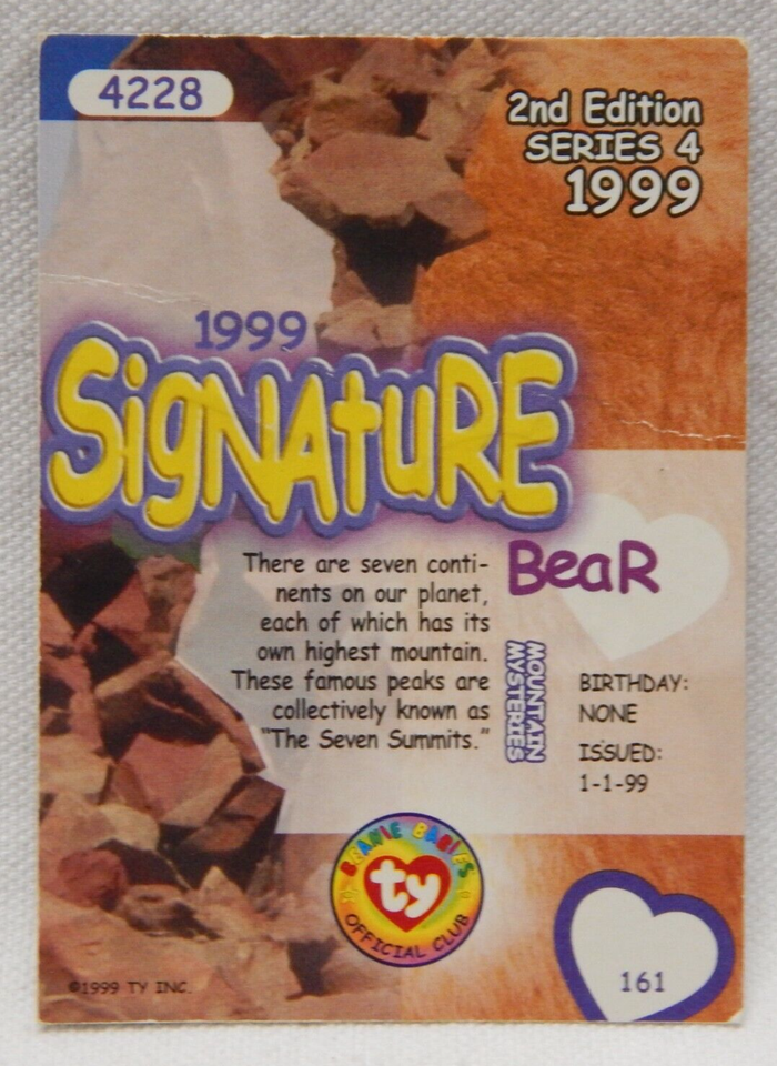 SIGNATURE BEANIE BABIES TRADING CARD #161 | eBay