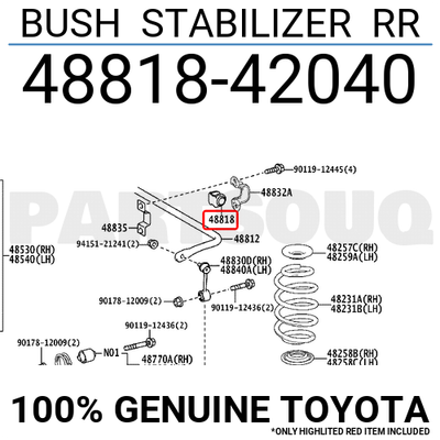 4881842040 Genuine Toyota BUSH STABILIZER RR 48818-42040 | eBay